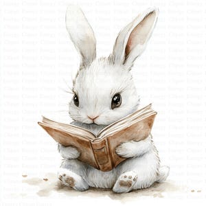 Bunny Reading Book Clipart | 5 High Quality Jpgs | Digital Download ...
