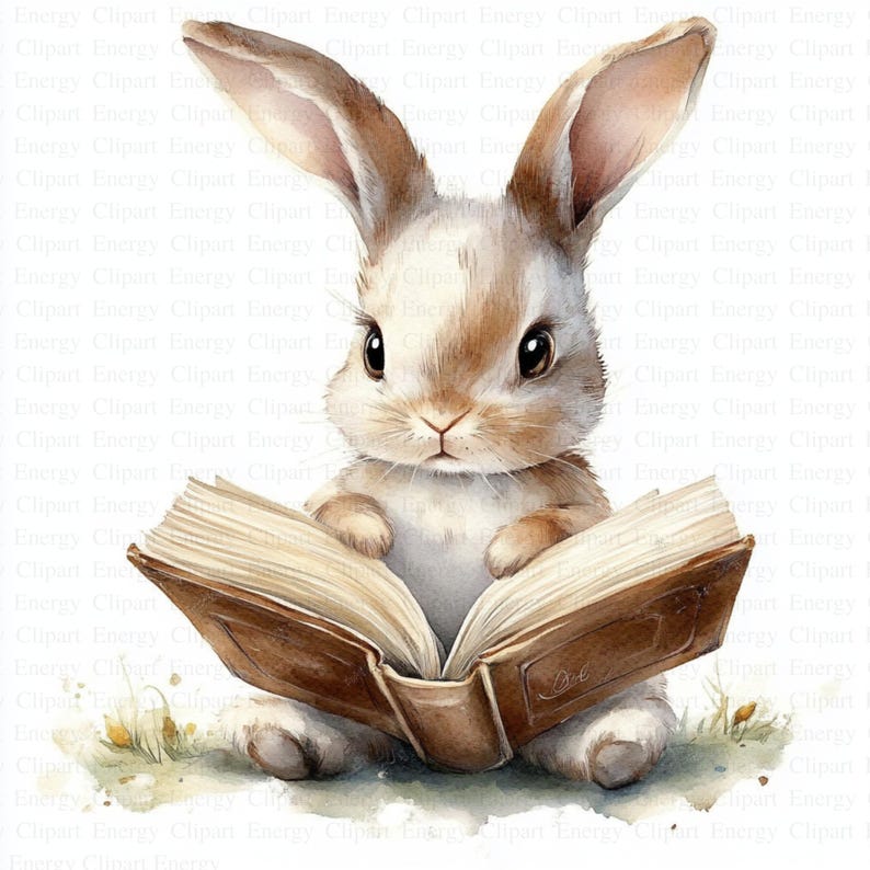 Bunny Reading Book Clipart | 5 High Quality Jpgs | Digital Download ...