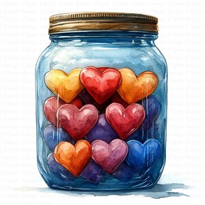 Jar of Hearts Clipart 5 High Quality Jpg's Digital Download Love Art ...