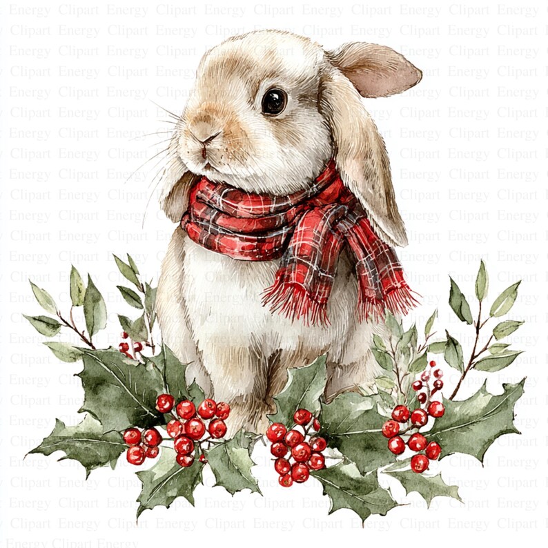 Christmas Bunny Clipart | 5 High Quality Jpg's | Digital Download ...