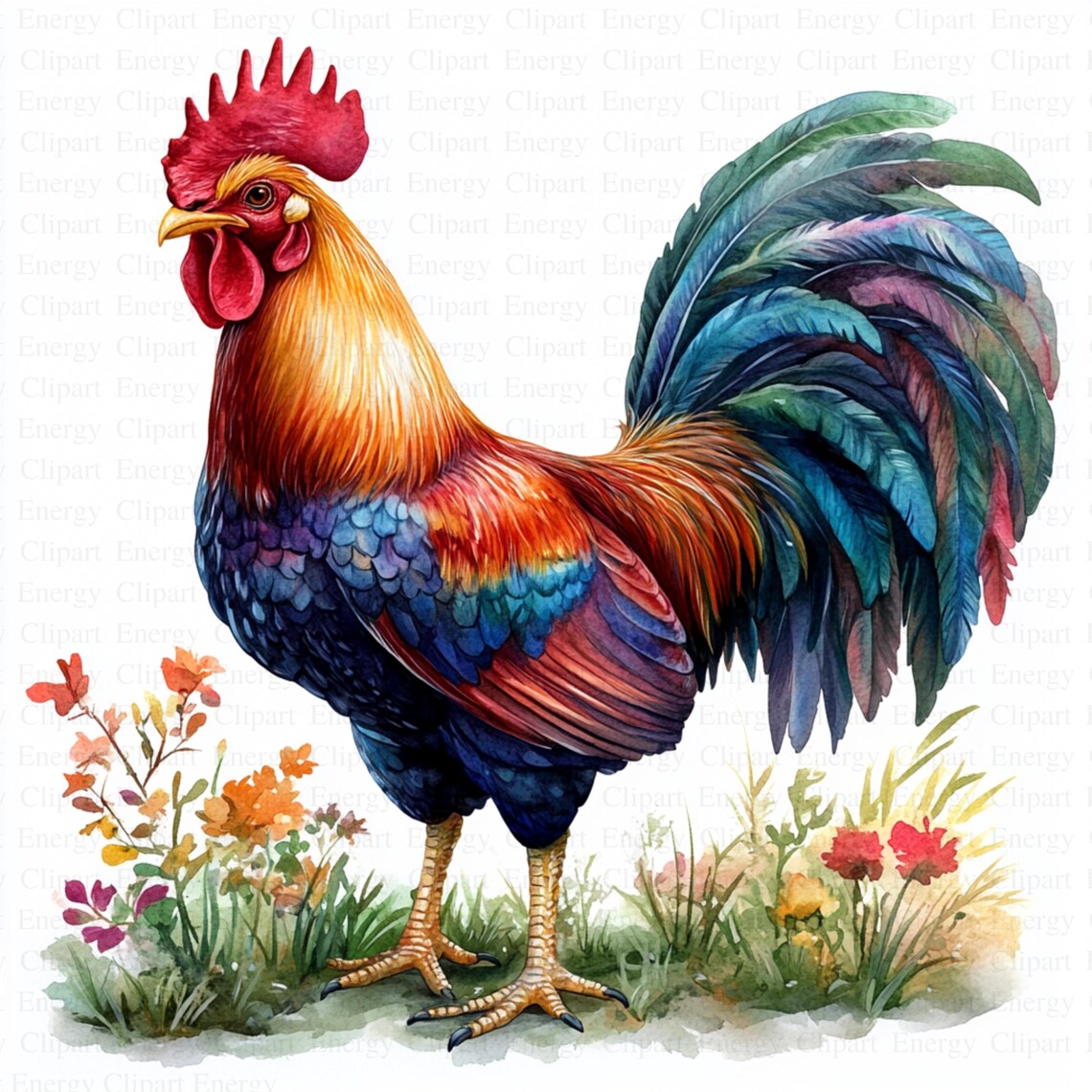 Watercolor Cockerel Clipart | 5 High Quality Jpg's | Digital Download ...