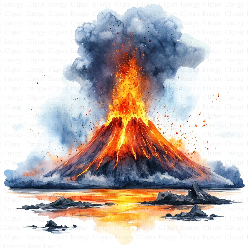 Watercolor Volcano Clipart | 5 High Quality Jpg's | Digital Download ...