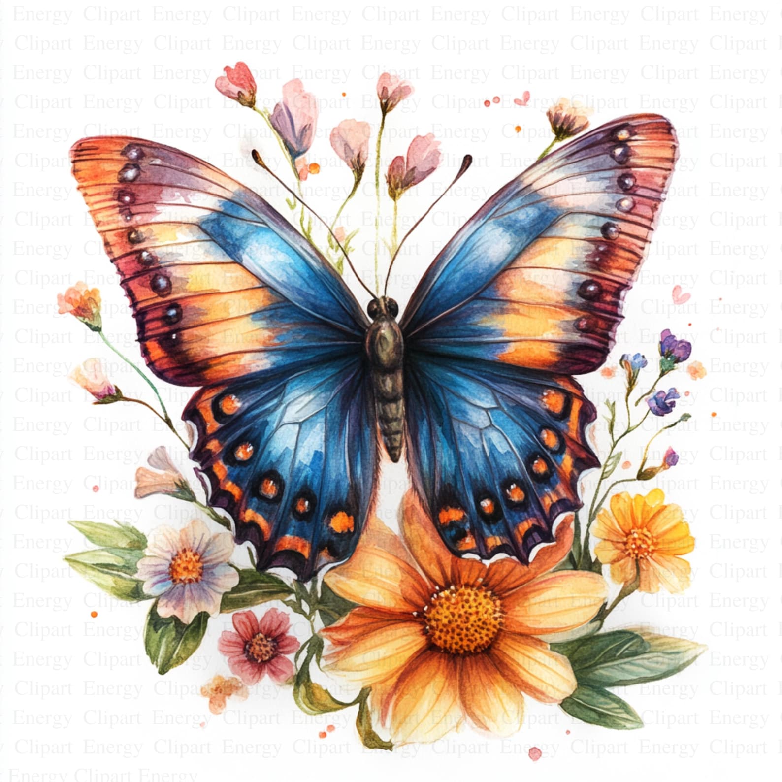 Lovely Butterfly With Flowers Clipart | 5 High Quality Jpg's | Digital ...