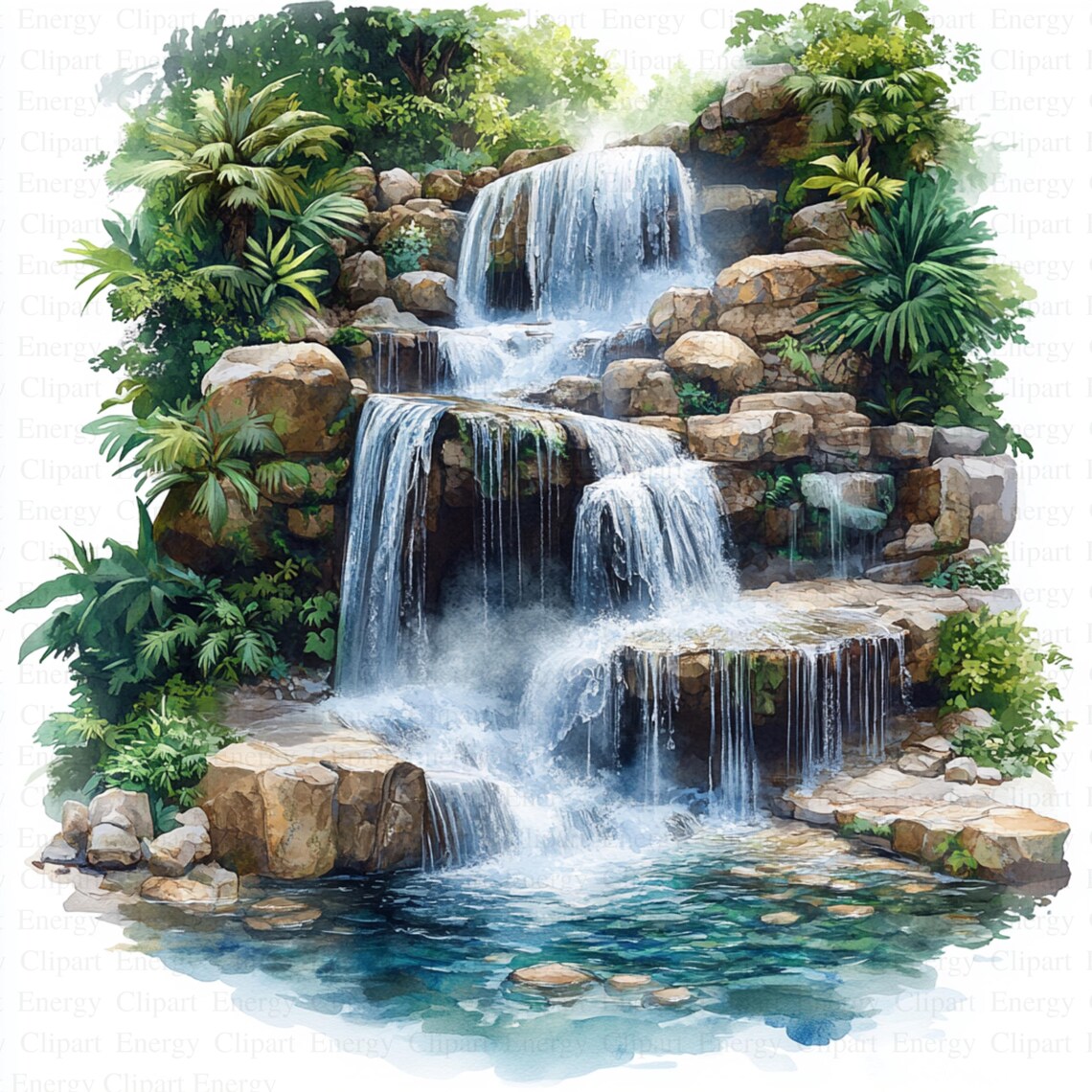 Watercolor Tropical Waterfalls Clipart | 5 High Quality Jpg's | Digital ...