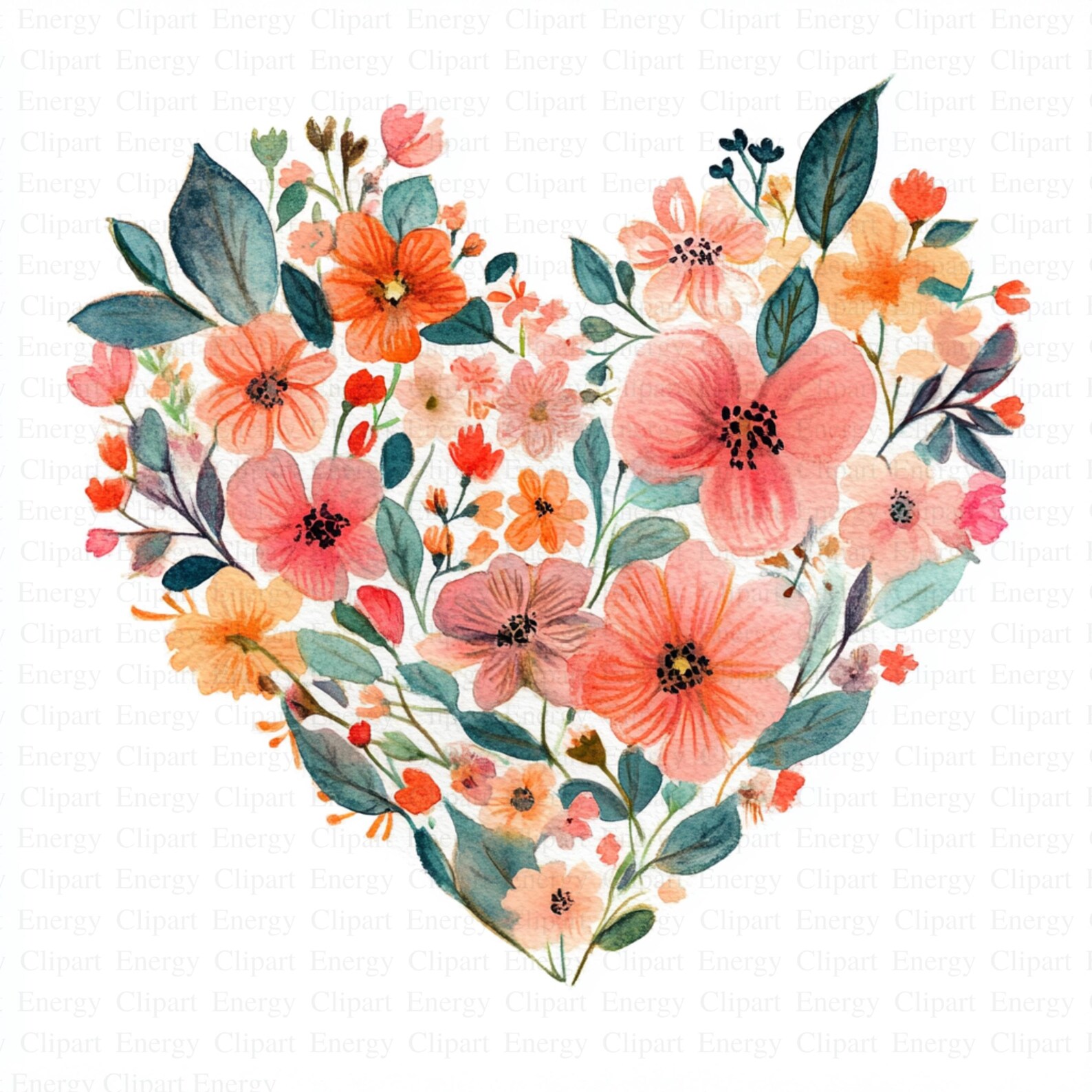 Watercolor Floral Hearts Clipart | 5 High Quality Jpg's | Digital ...