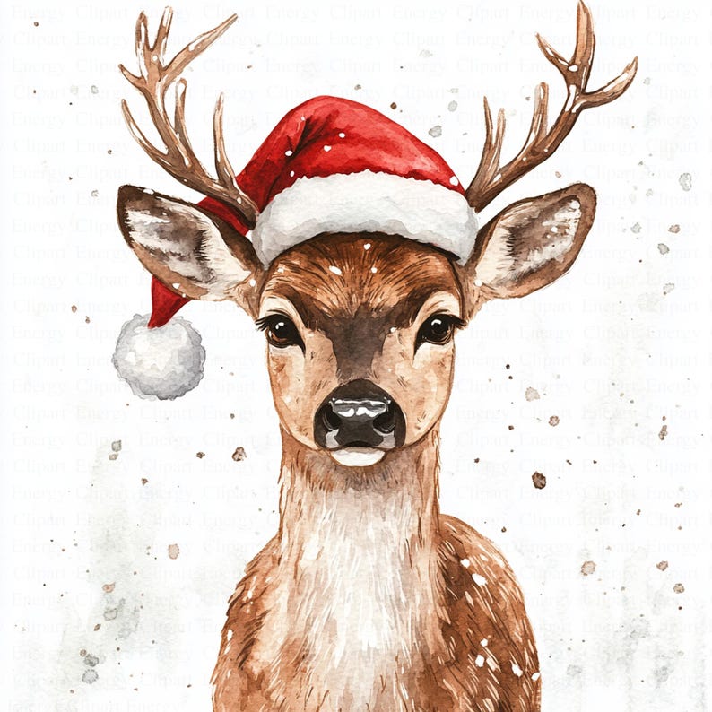Deer With Santa Hat Clipart | 5 High Quality Jpgs | Digital Download ...