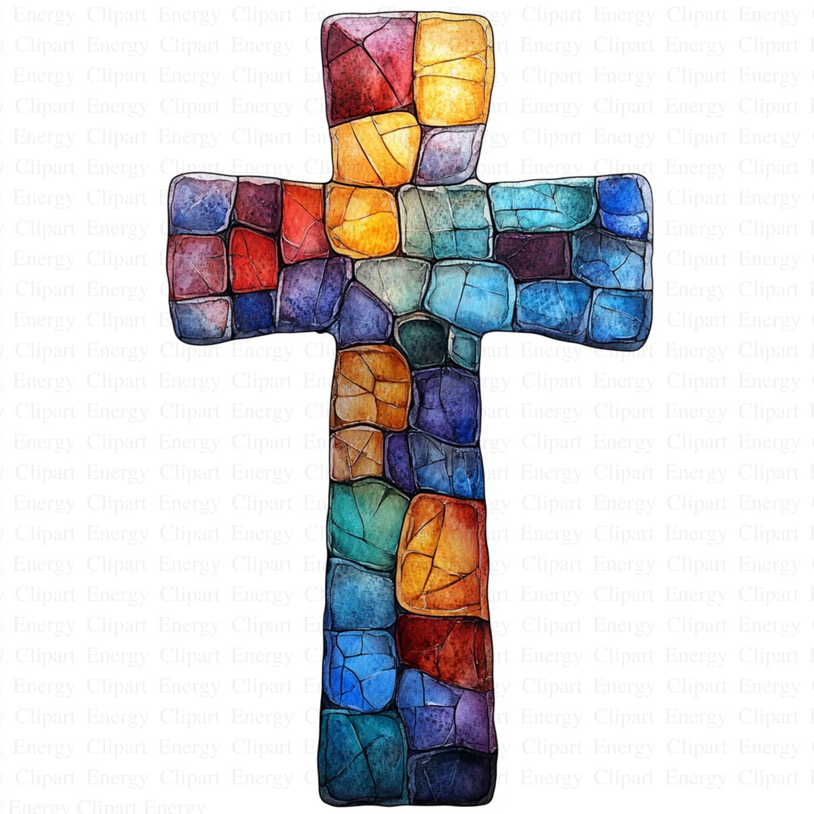 Watercolor Stained Glass Cross Clipart | 5 High Quality Jpg's | Digital Download | Religious ...