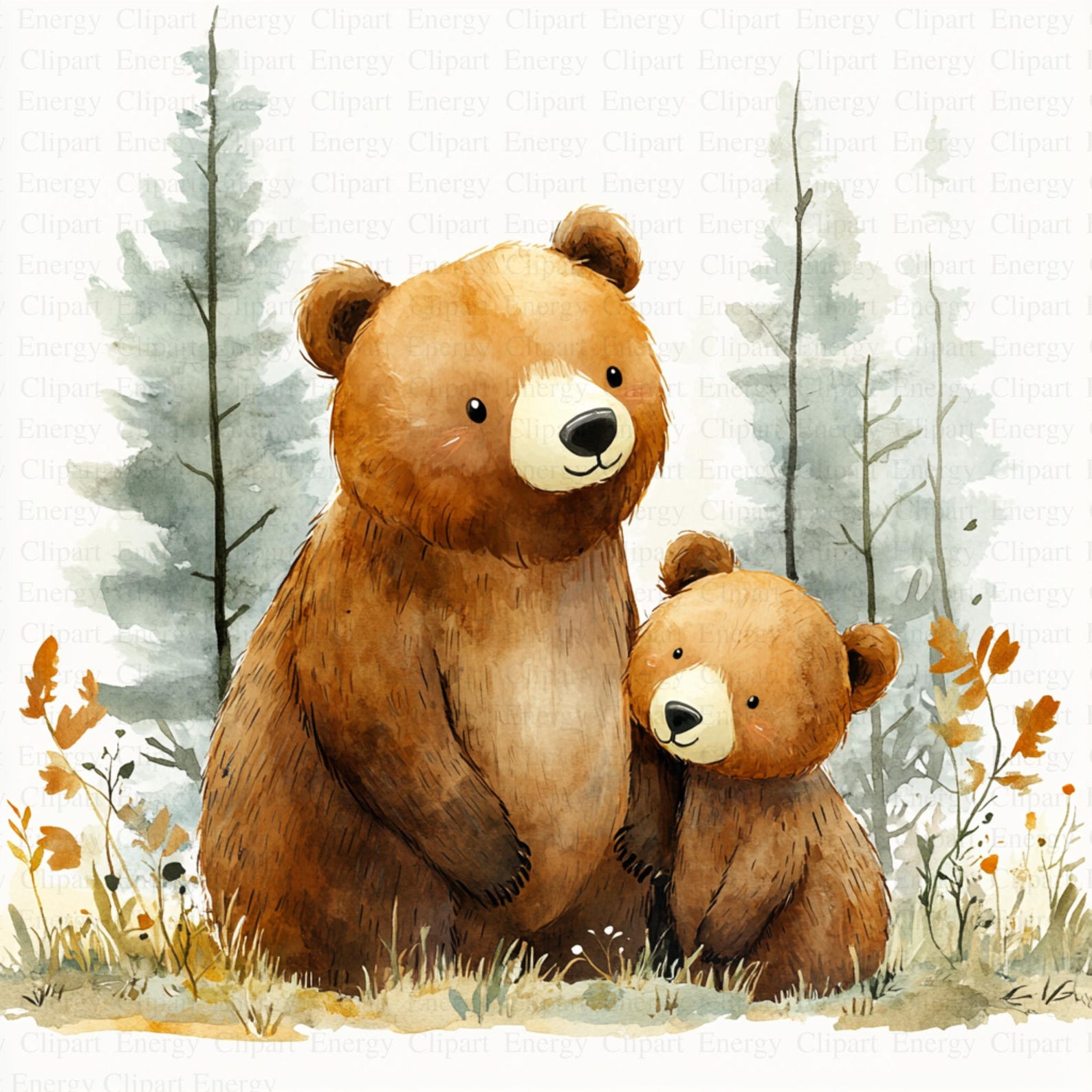 Mother Bear With Cubs Clipart | 5 High Quality Jpg's | Digital Download | Cute Bear Family ...