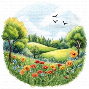 Spring Scenery Clipart 5 High Quality Jpg's Digital Download Landscape ...