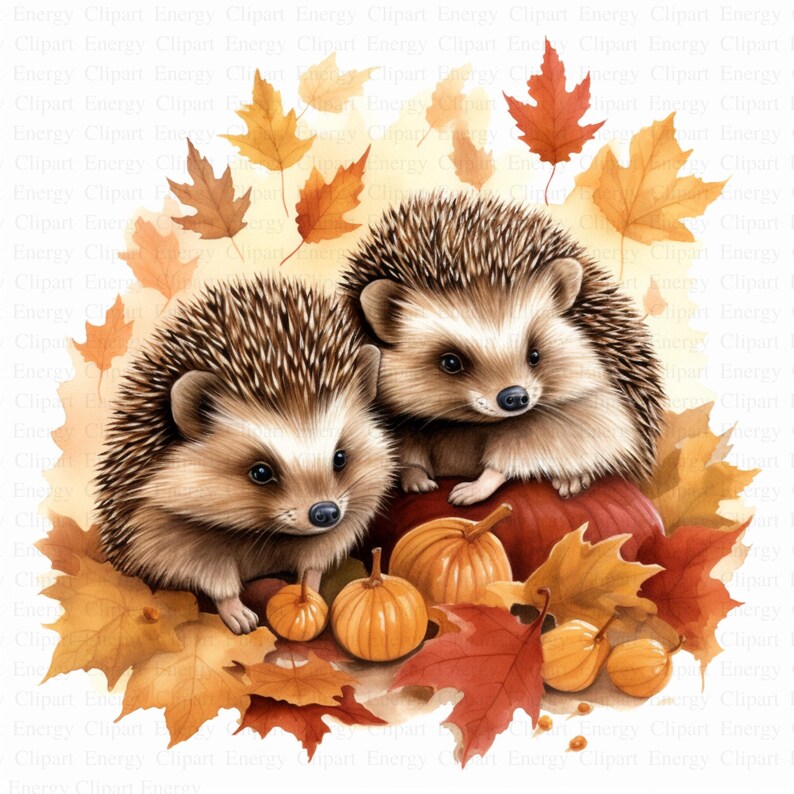 Hedgehogs in Autumn Leaves Clipart 5 High Quality Jpg's Digital ...