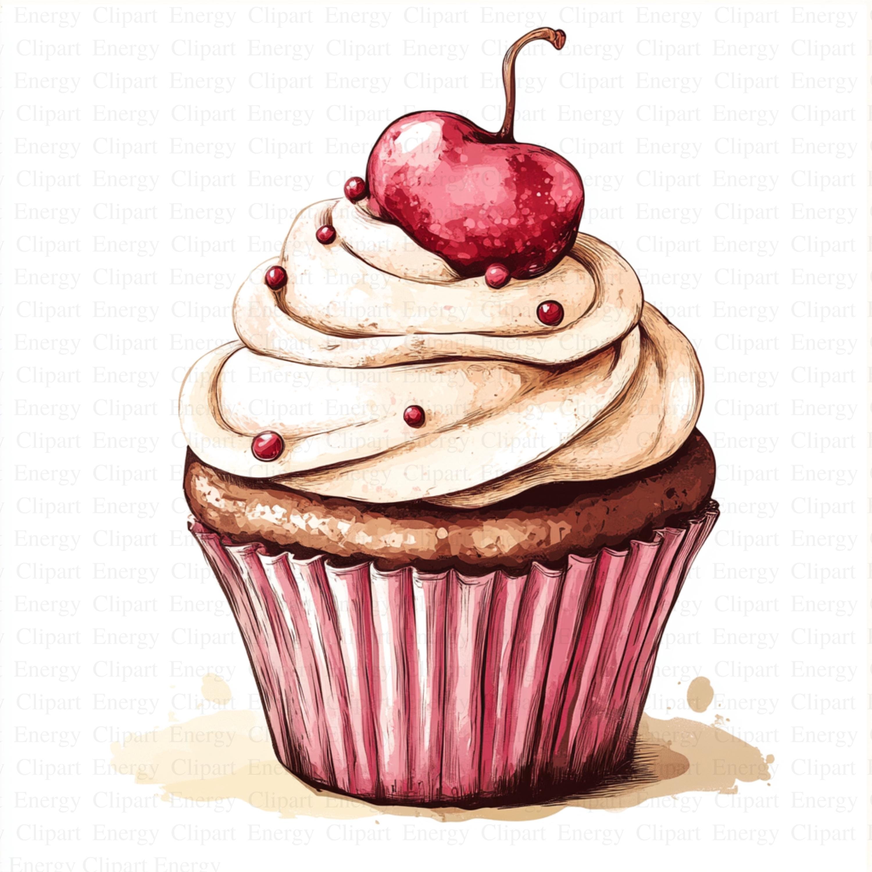 Watercolor Cute Cupcake Clip Art | 5 High Quality Jpg's | Digital ...