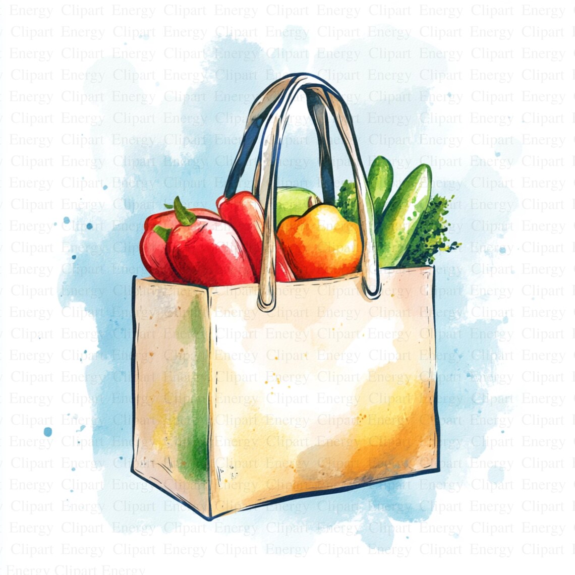 Watercolor Grocery Bag Clipart | 5 High Quality Jpg's | Digital ...