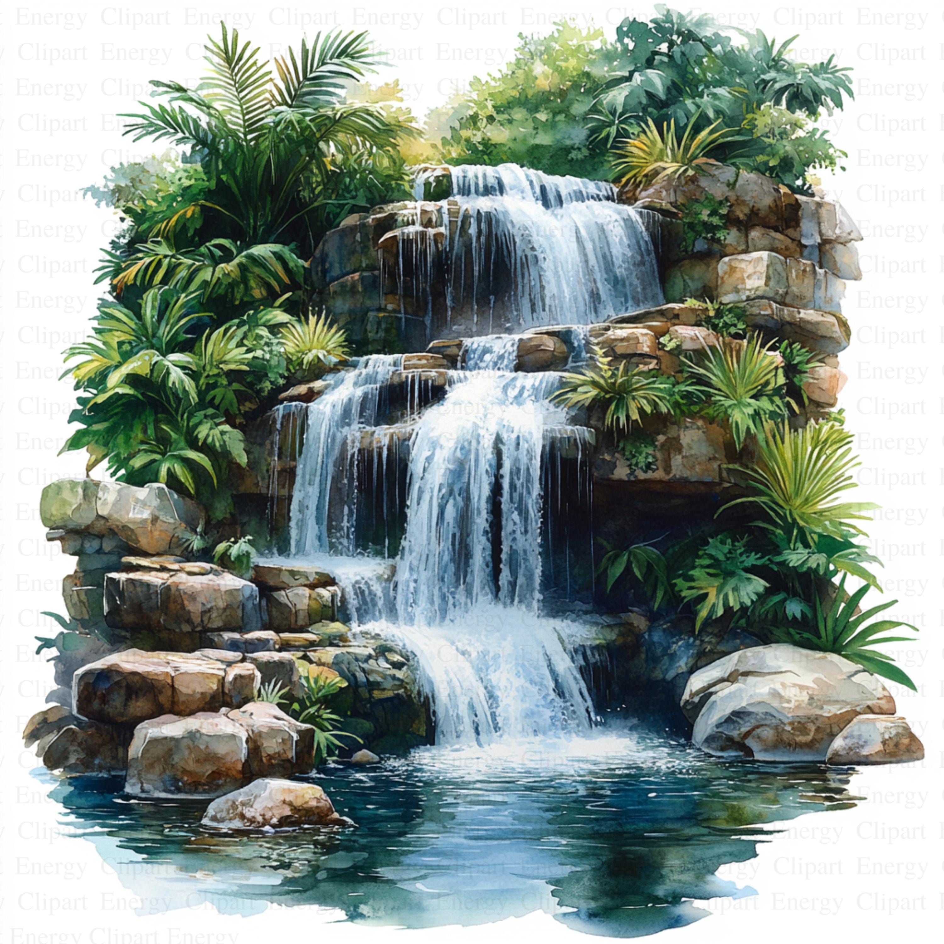 Watercolor Tropical Waterfalls Clipart | 5 High Quality Jpg's | Digital ...