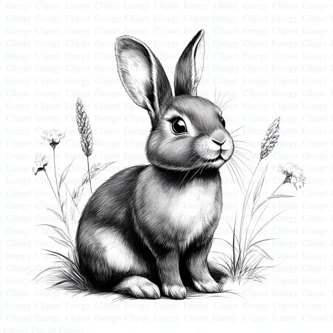 Bunny Black Ink Clipart | 5 High Quality Jpgs | Digital Download | Line ...
