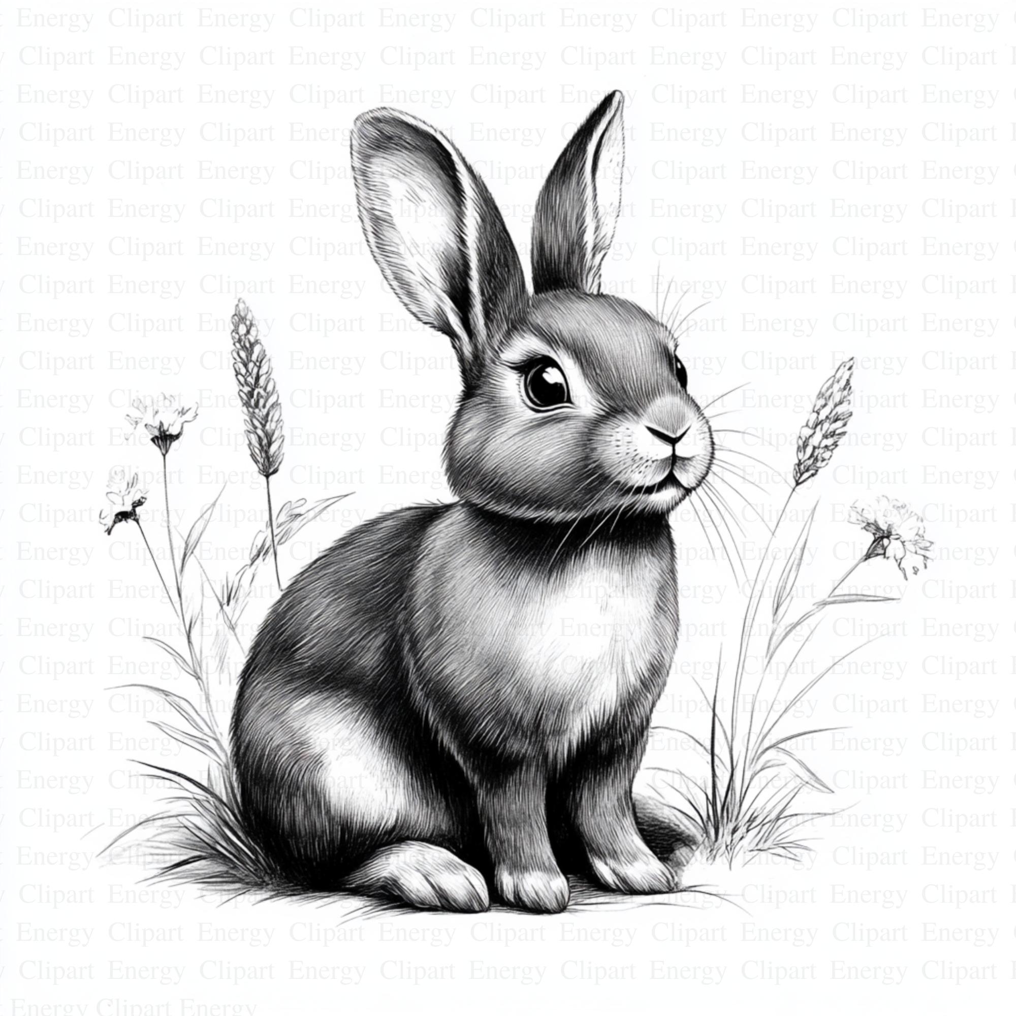Bunny Black Ink Clipart | 5 High Quality Jpgs | Digital Download | Line ...