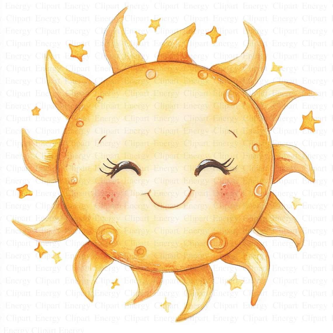 Watercolor Cute Sun Clipart | 5 High Quality Jpg's | Digital Download ...