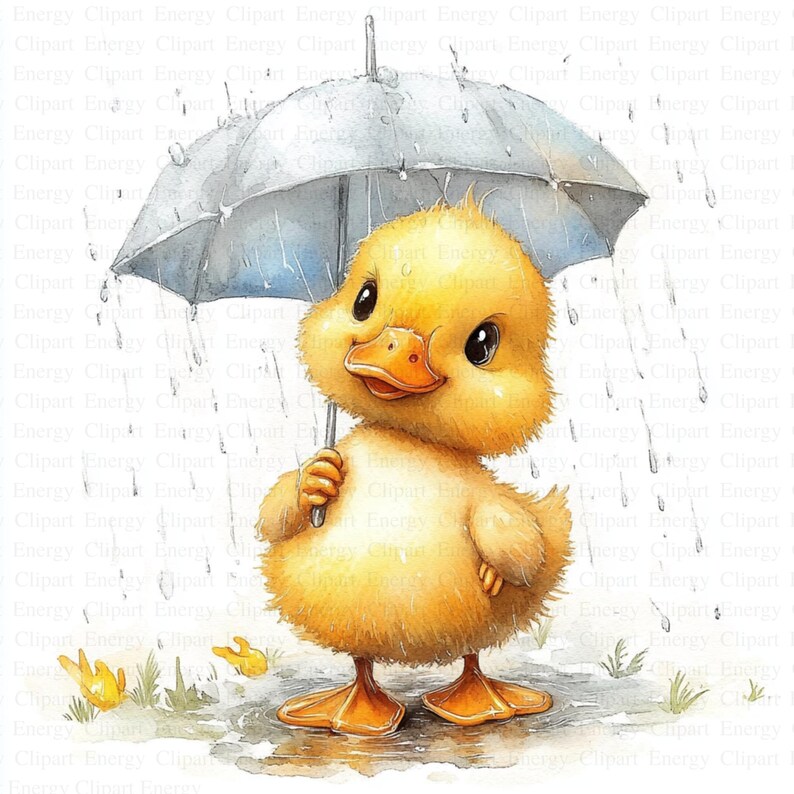 Duckling in Rain Clipart | 5 High Quality Jpgs | Digital Download ...