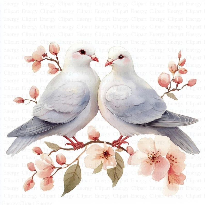 Watercolor Romantic Doves Couple Clipart | 5 High Quality Jpg's ...