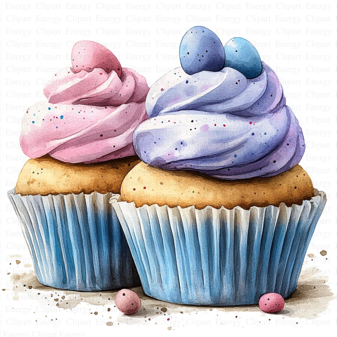 Watercolor Easter Cupcake Clipart | 5 High Quality Jpg's | Digital ...