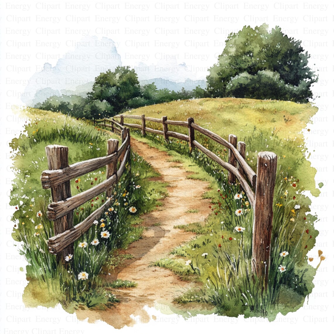 Watercolor Countryside Trail Clipart | 5 High Quality Jpg's | Digital ...