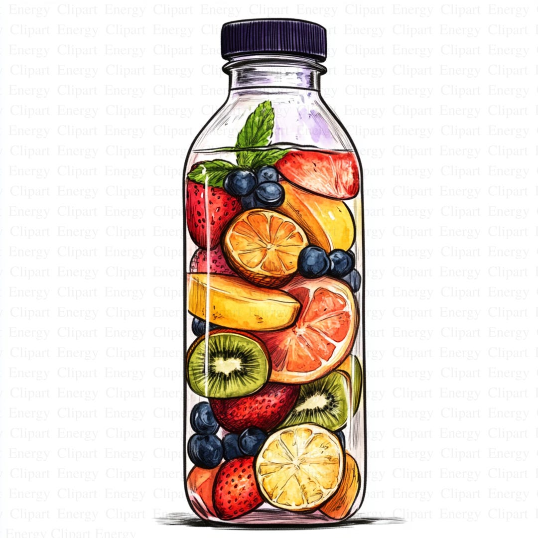 Fruit Infused Water Bottle Clipart | 5 High Quality Jpg's | Digital ...