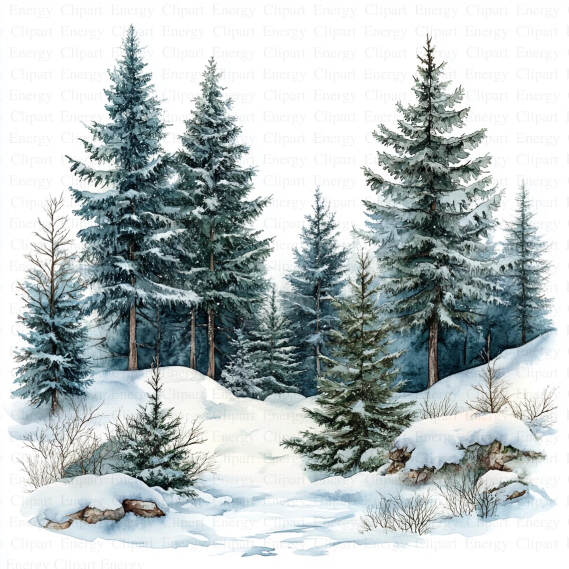 Winter Forest Clipart | 5 High Quality Jpg's | Digital Download | Snowy ...