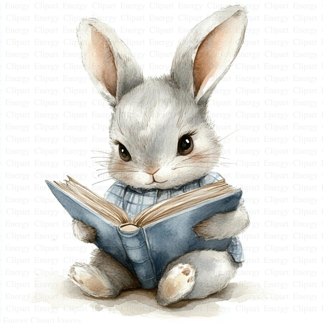 Bunny Reading Book Clipart | 5 High Quality Jpgs | Digital Download ...