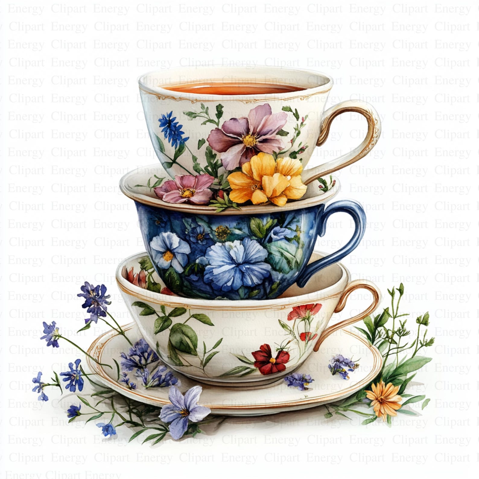Stack of Tea Cups Clipart | 5 High Quality Jpg's | Digital Download ...