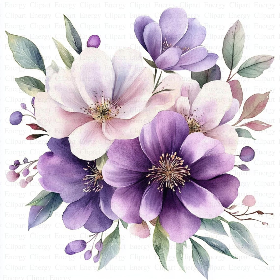 Purple Flowers Bouquet Clipart | 5 High Quality Jpgs | Digital Download ...