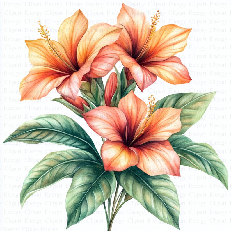 Tropical Flowers Clipart | 5 High Quality Jpg's | Digital Download ...
