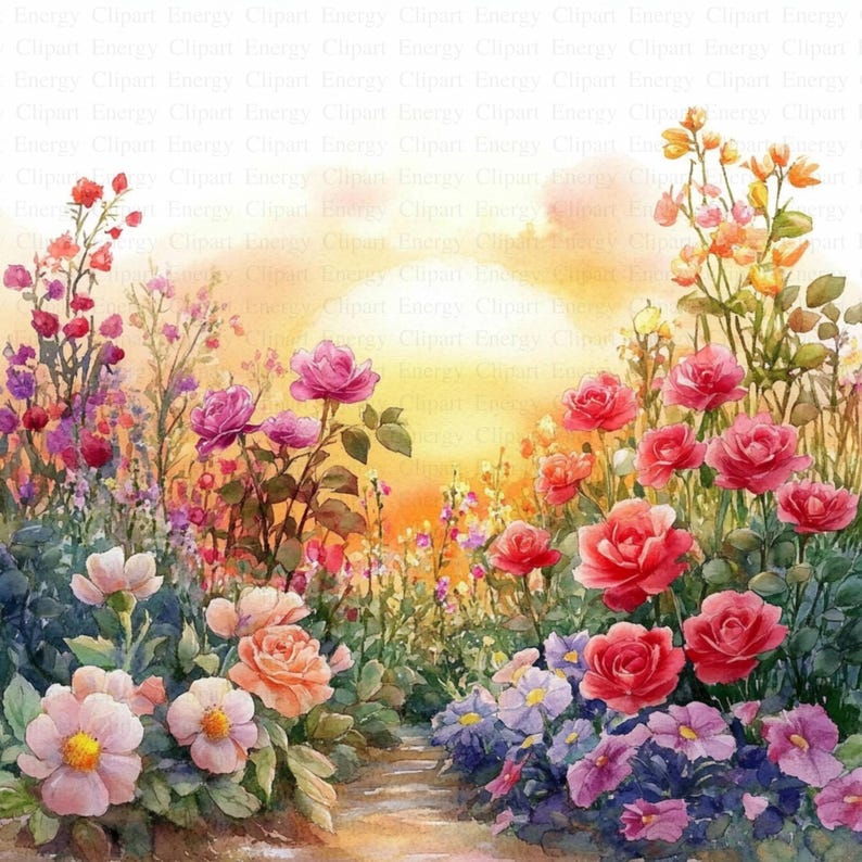 Rose Garden Clipart | 5 High Quality Jpgs | Digital Download | Sunset ...