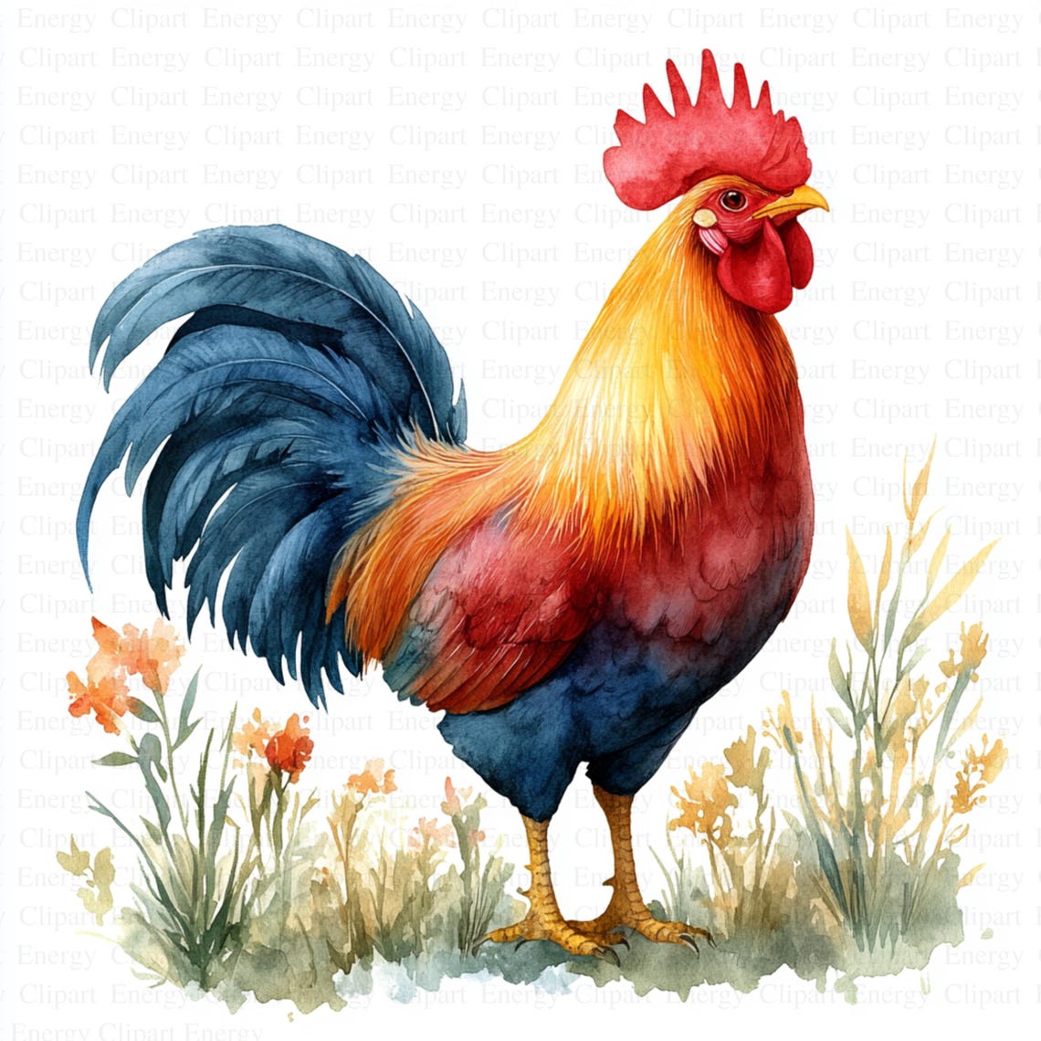 Watercolor Cockerel Clipart | 5 High Quality Jpg's | Digital Download ...