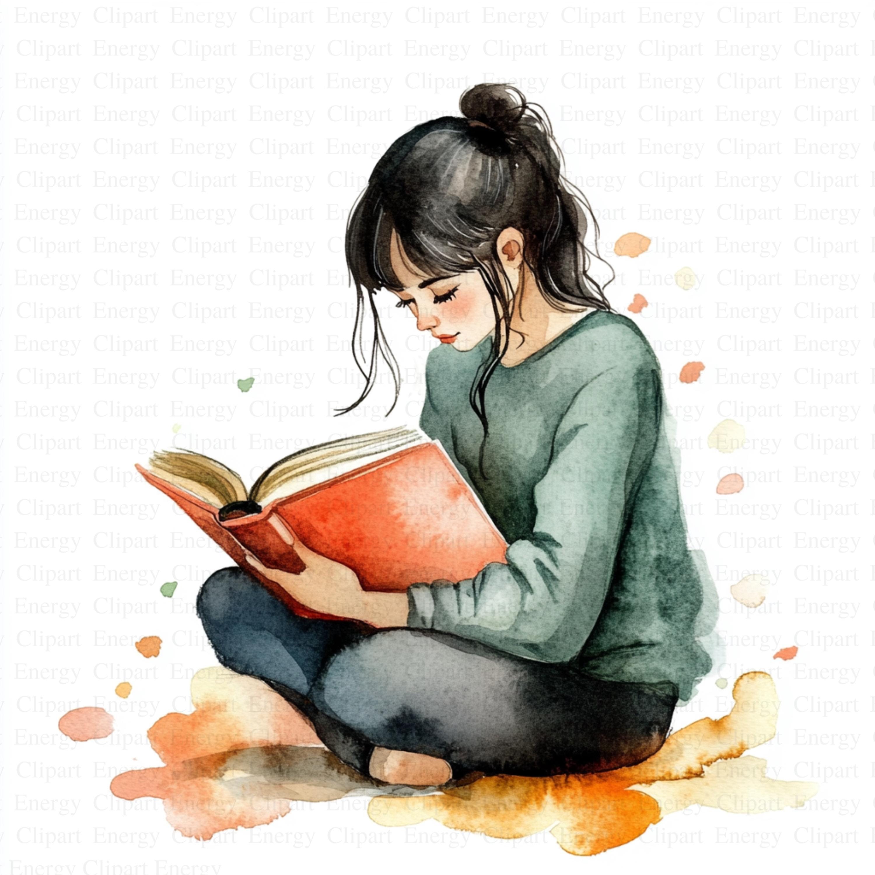 Reading Clipart | 5 High Quality Jpg's | Digital Download | Book Lover ...