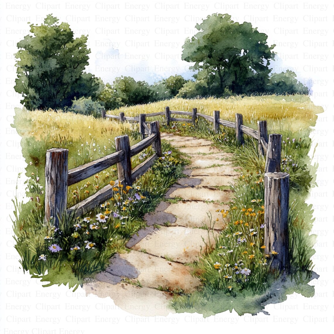 Watercolor Countryside Trail Clipart | 5 High Quality Jpg's | Digital ...
