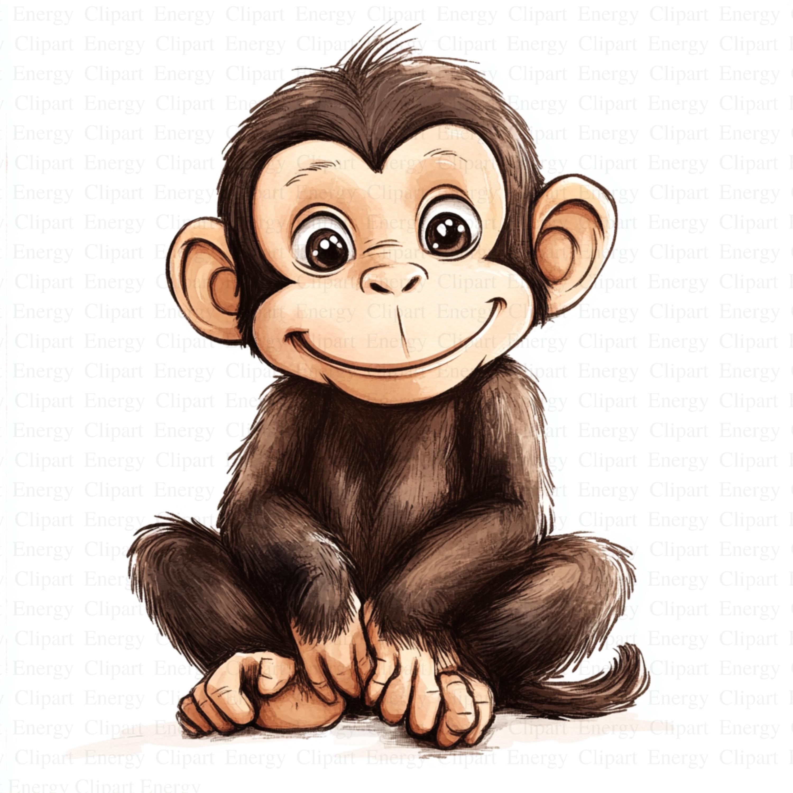 Watercolor Monkey Clipart | 5 High Quality Jpg's | Digital Download ...
