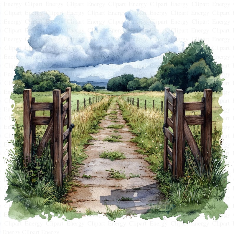 Gates on Countryside Clipart | 5 High Quality Jpg's | Digital Download ...