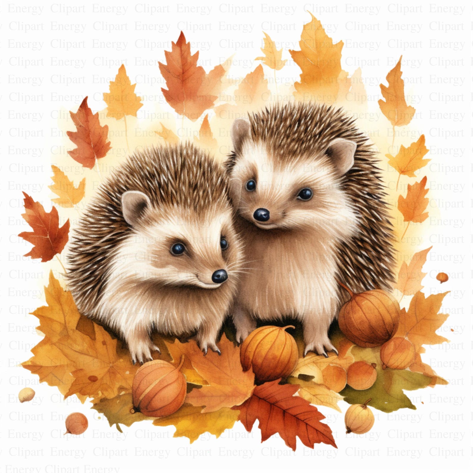 Hedgehogs in Autumn Leaves Clipart | 5 High Quality Jpg's | Digital ...