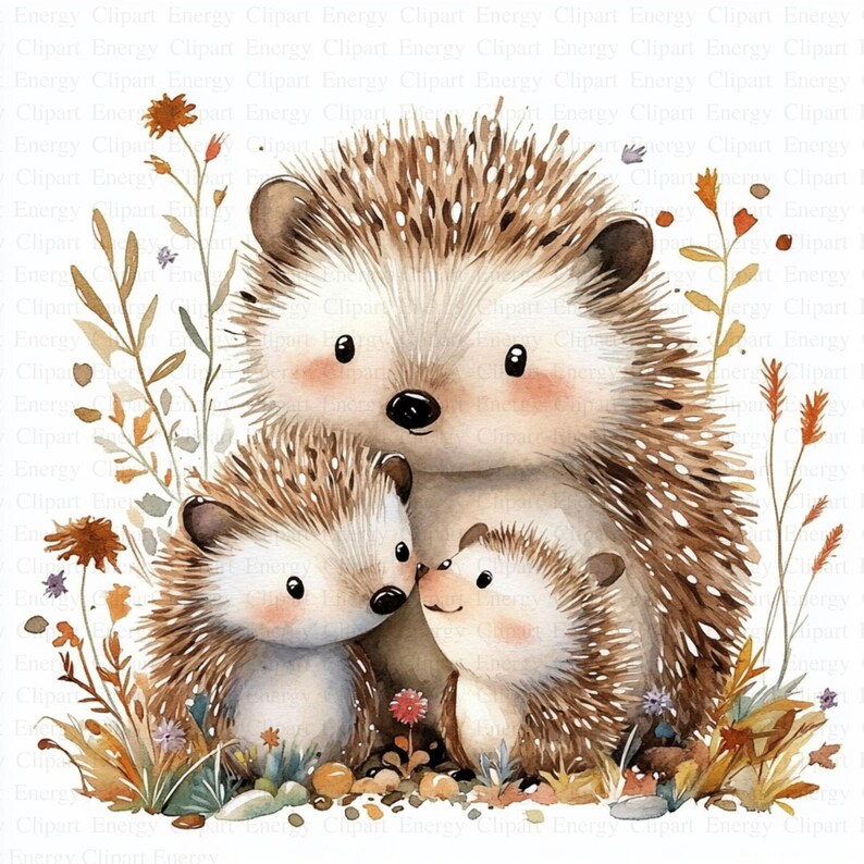 Hedgehog Family Cartoon Clipart | 5 High Quality Jpgs | Digital ...