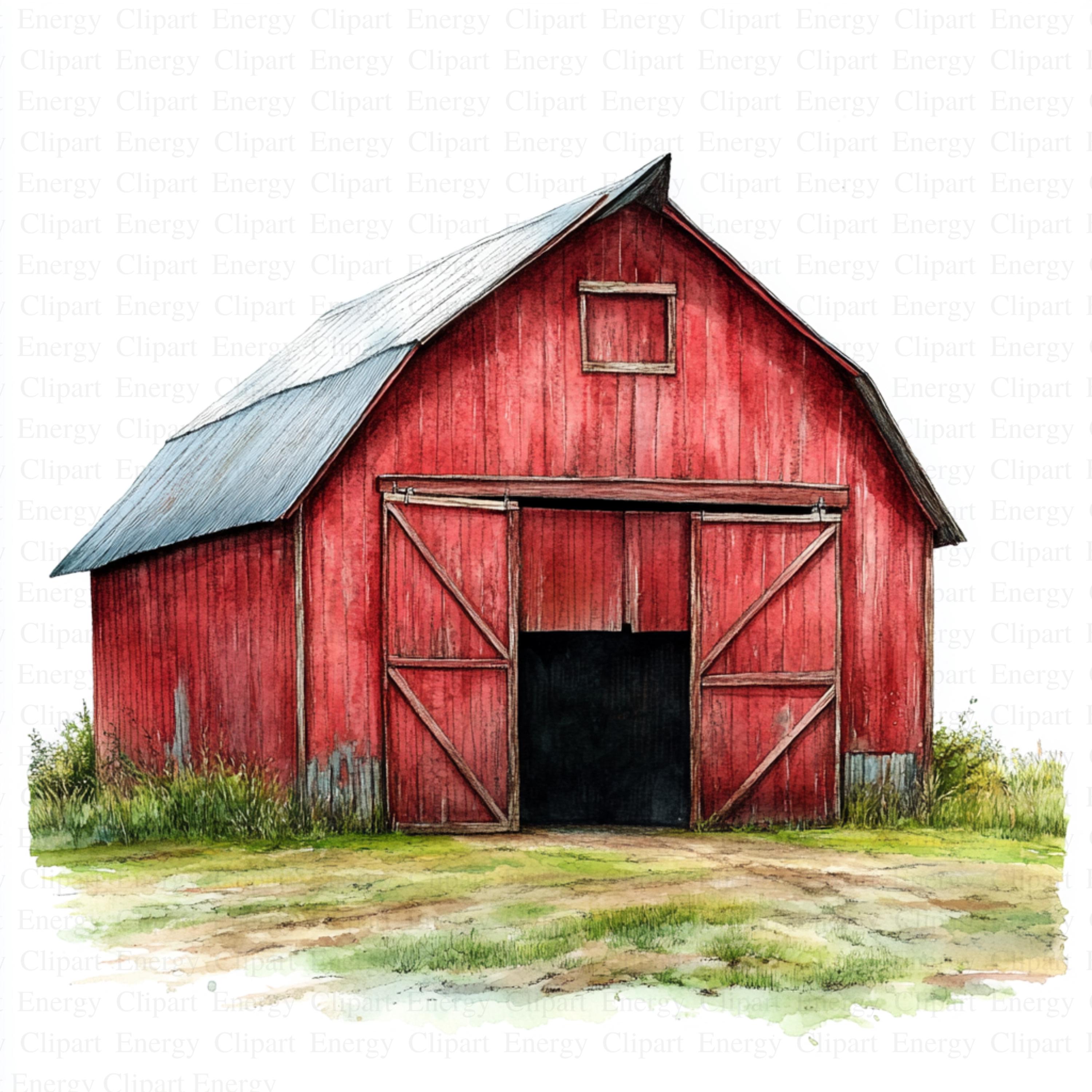 Watercolor Red Barn Clipart | 5 High Quality Jpg's | Digital Download ...