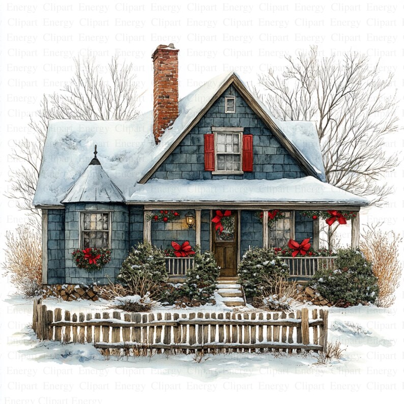 Christmas Farmhouse Clipart | 5 High Quality Jpg's | Digital Download ...