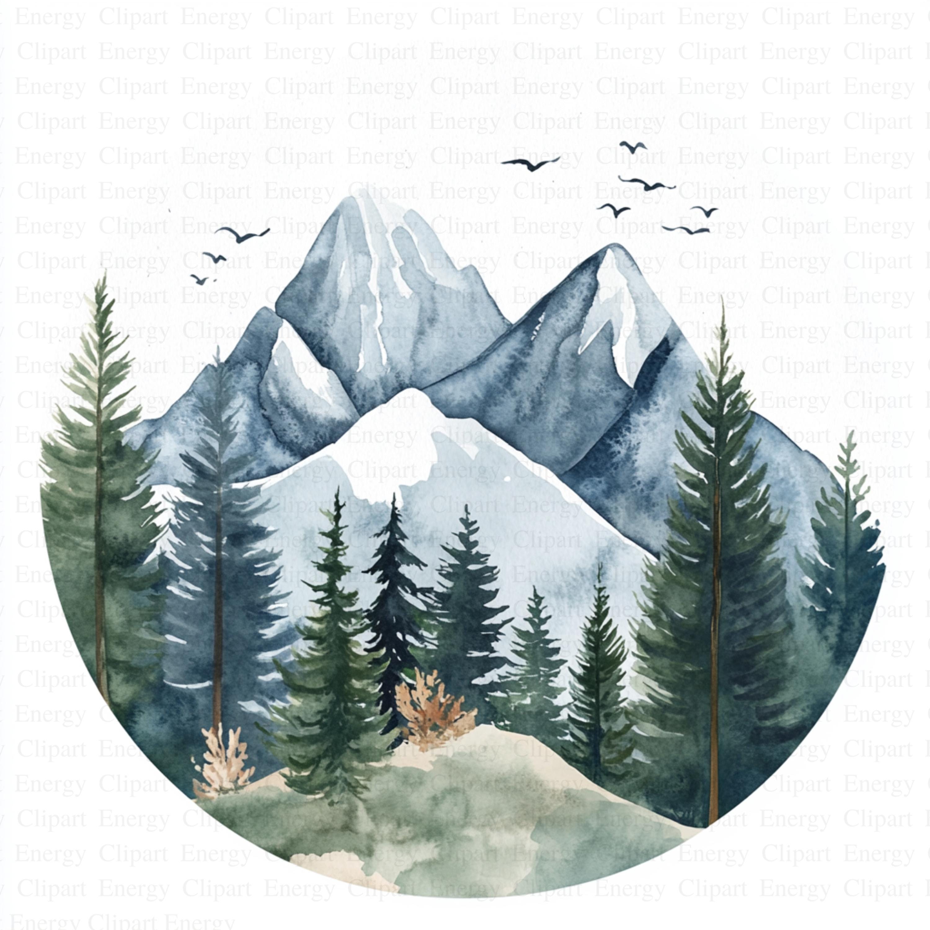 Mountain Landscape Clipart 5 High Quality Jpgs Digital Download Scenic ...