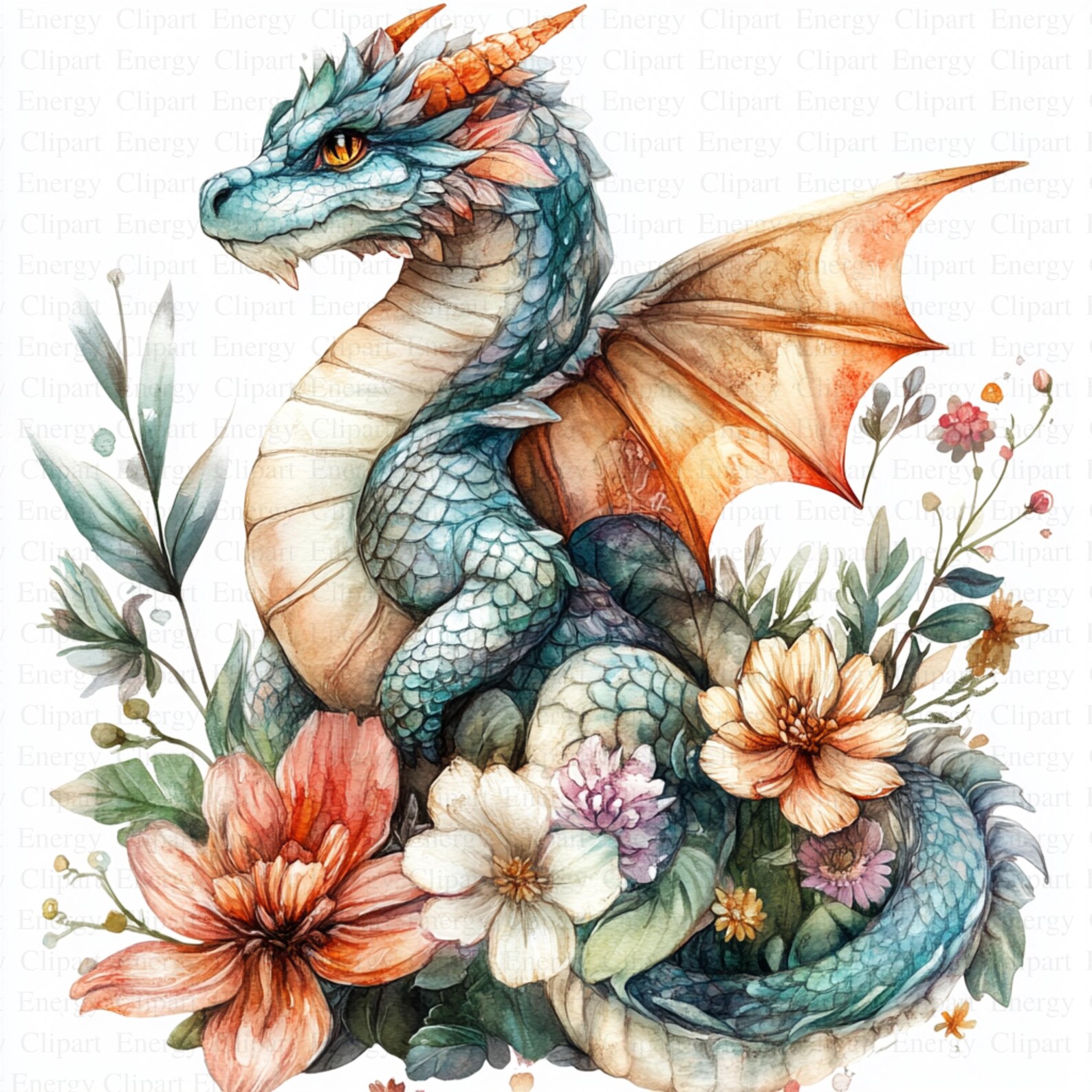 Floral Dragons Clipart | 5 High Quality Jpg's | Digital Download ...