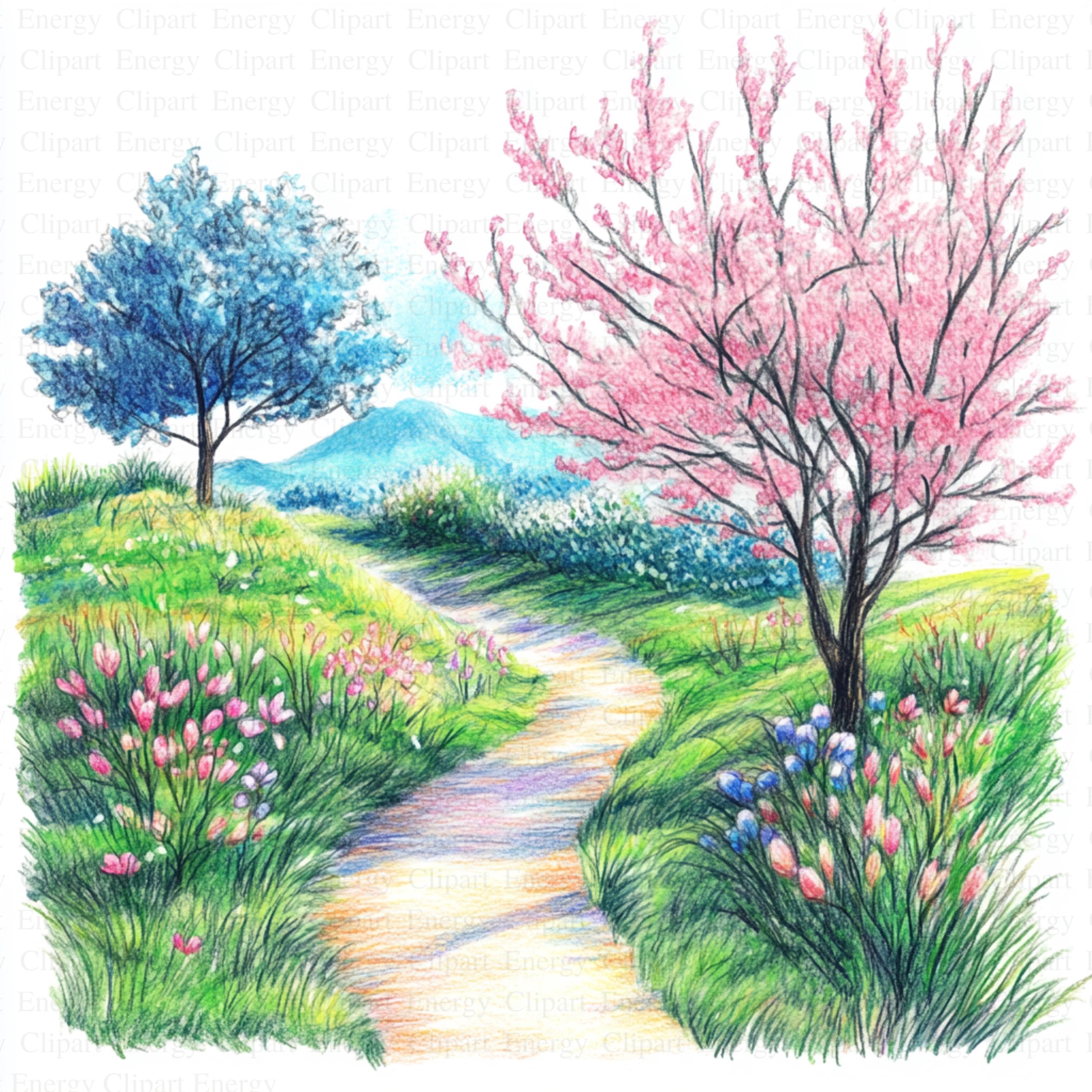 Imágenes prediseñadas de paisajes primaverales / 5 archivos JPG de alta ...