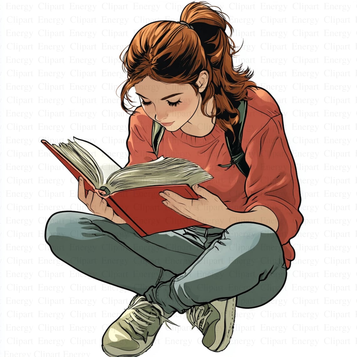 Girl Reading Clipart | 5 High Quality Jpg's | Digital Download | Book ...