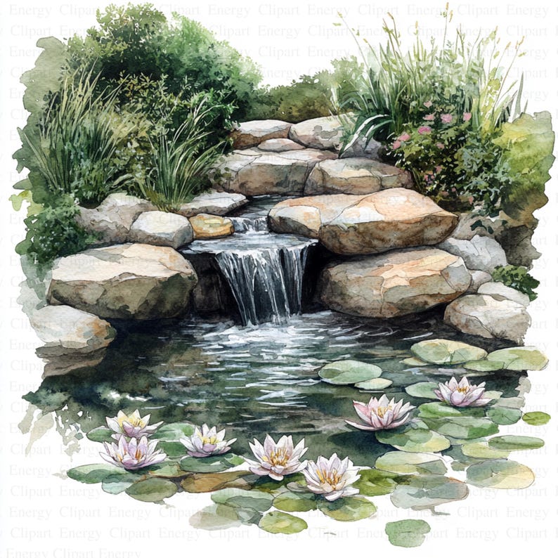 Watercolor Backyard Pond Clipart Bundle | 5 High Quality Jpg's ...
