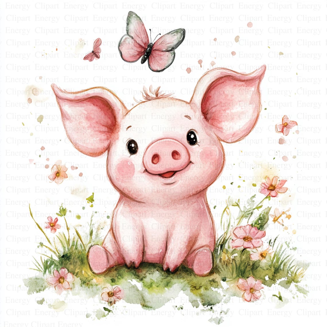 Piglet & Butterflies Clipart | 5 High Quality Jpg's | Digital Download ...
