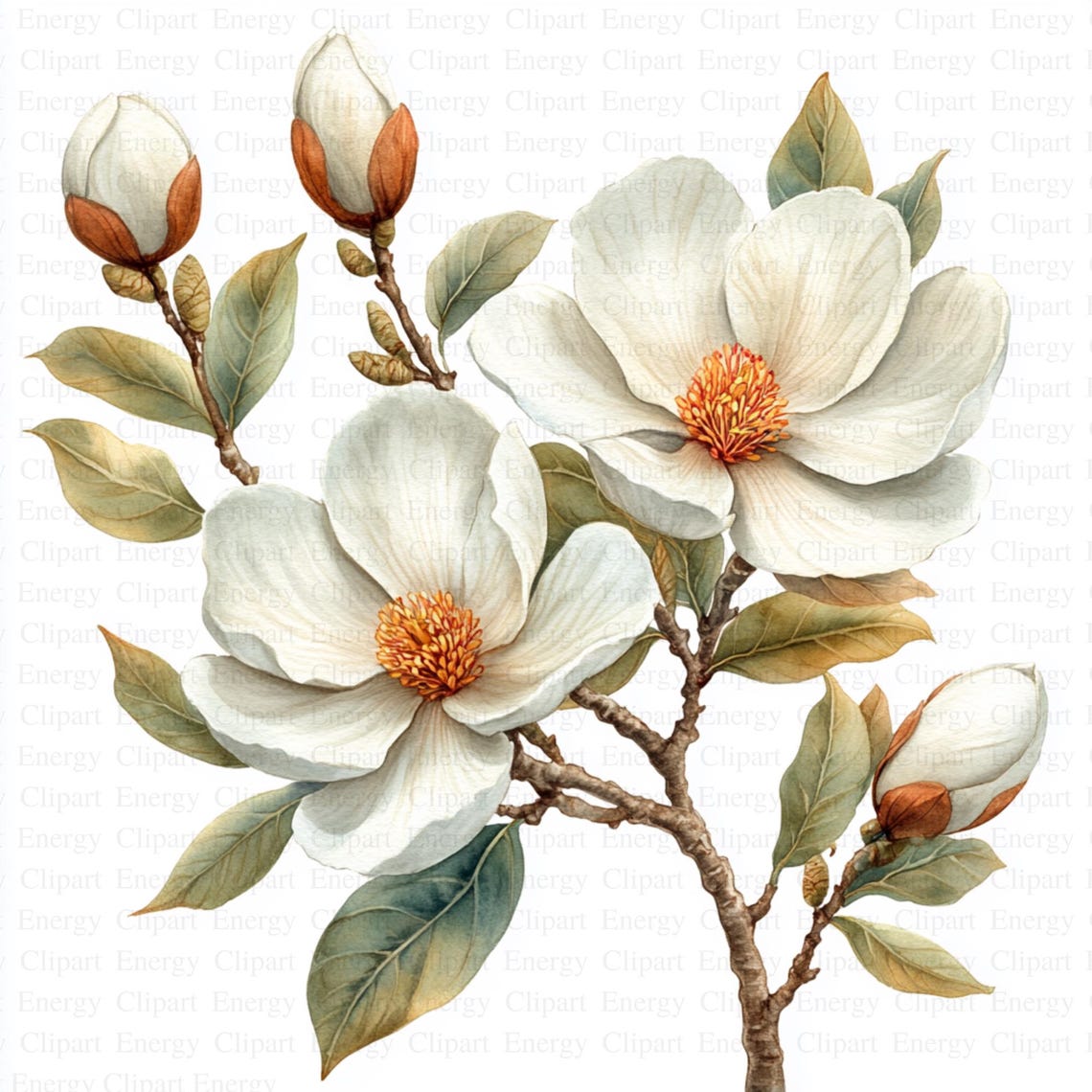 Magnolia Branches Clipart | 5 High Quality Jpgs | Instant Digital ...