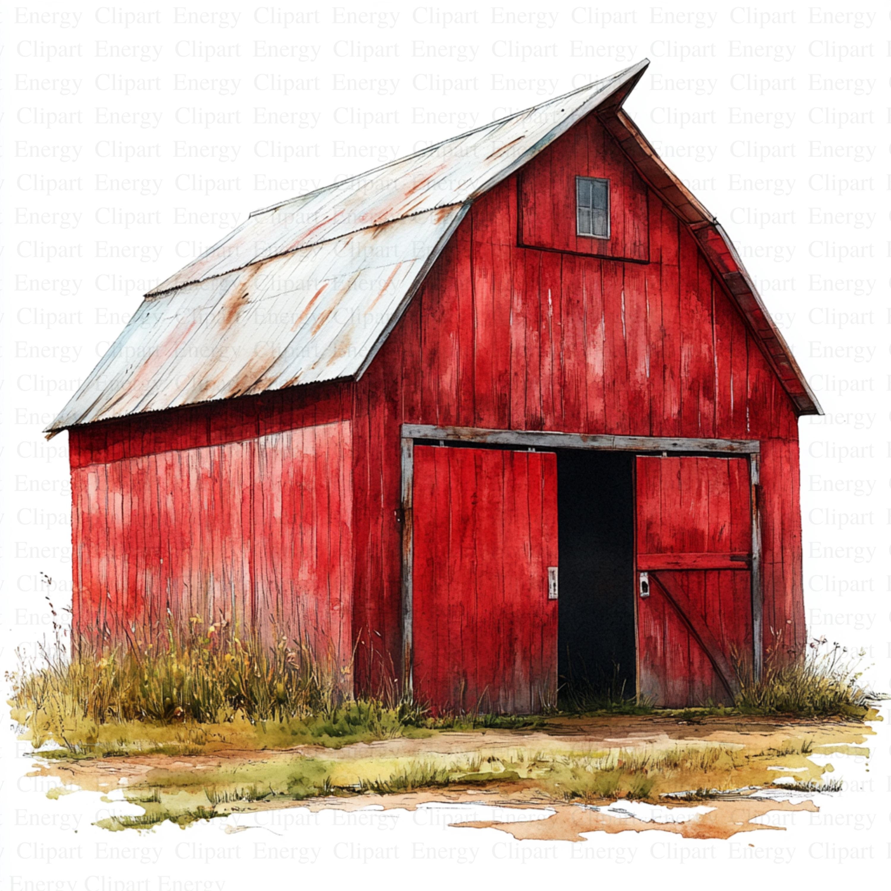 Watercolor Red Barn Clipart | 5 High Quality Jpg's | Digital Download ...