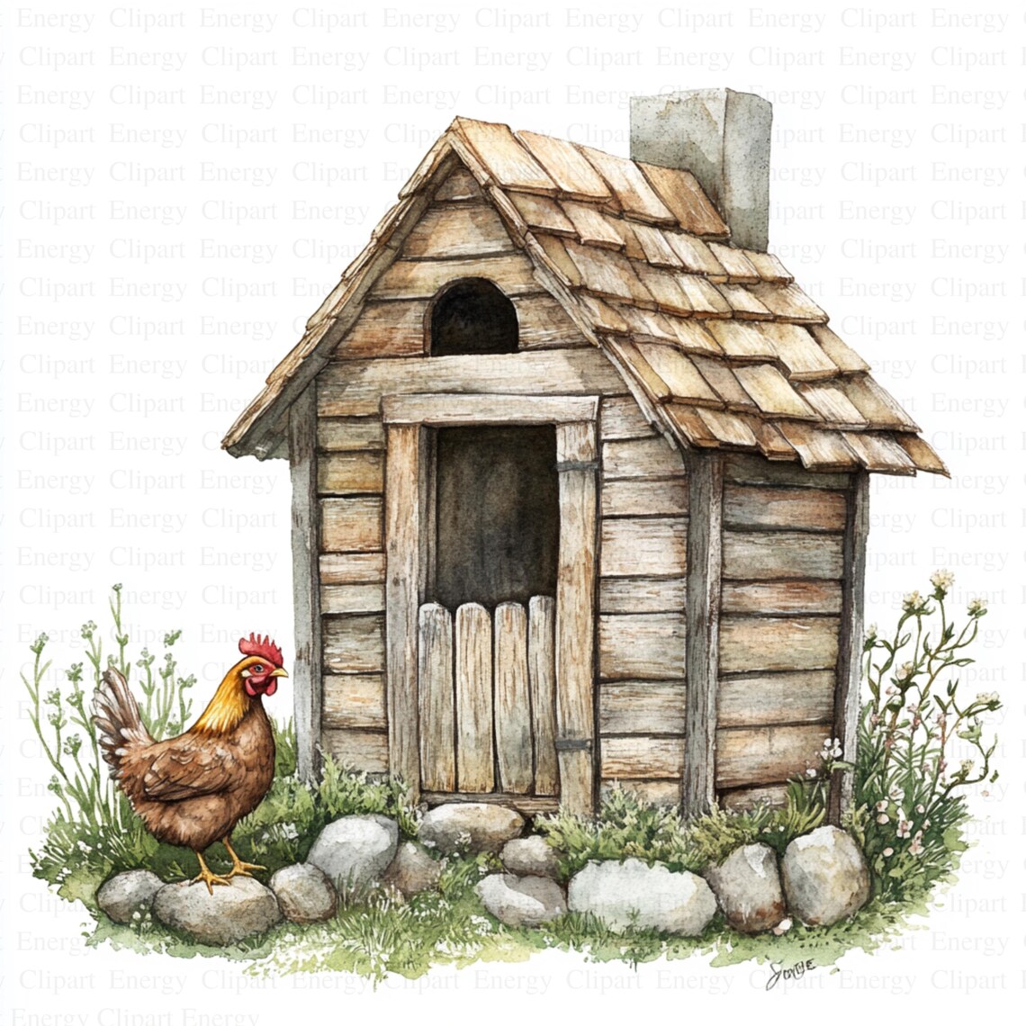 Watercolor Chicken Coop Clipart 5 High Quality Jpg's Digital Download ...