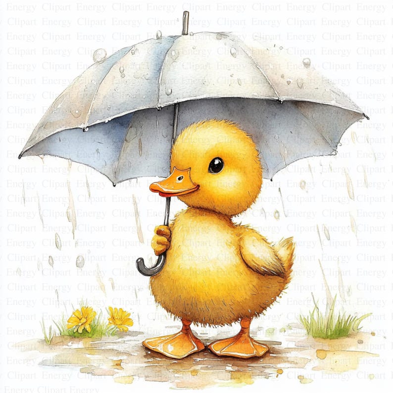 Duckling in Rain Clipart | 5 High Quality Jpgs | Digital Download ...